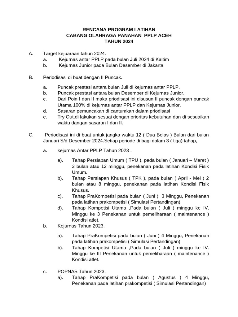 Rencana Program Latihan PPLP 2023 | PDF