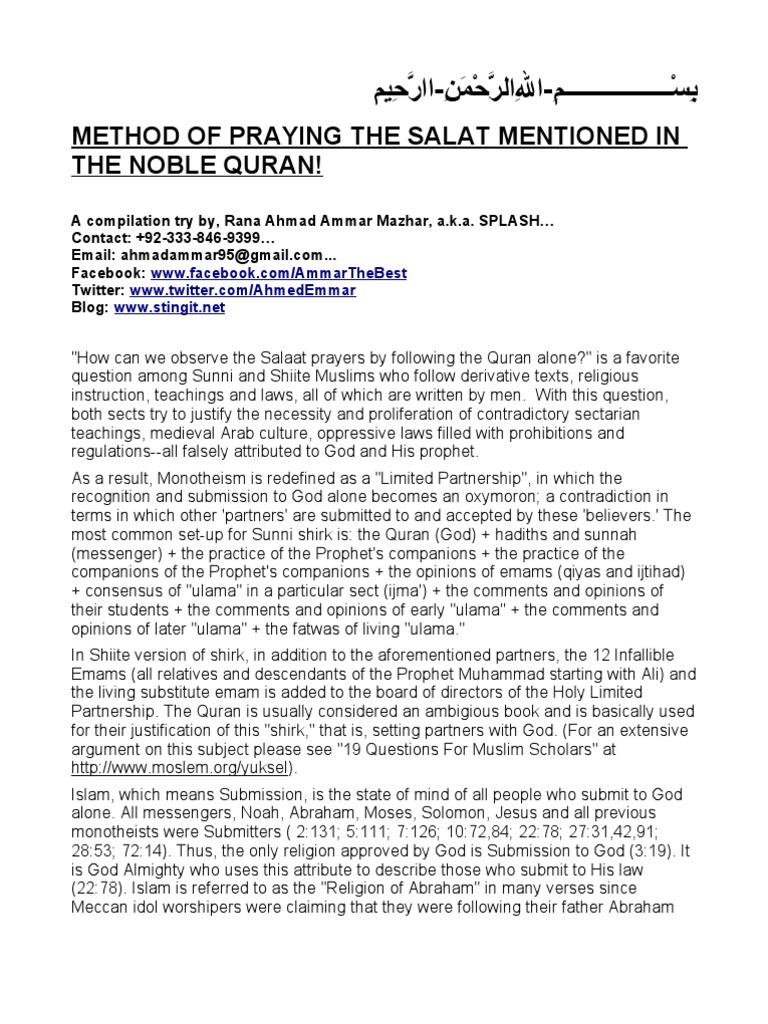 Detailed Method of Praying The Salat Mentioned in The Noble Quran ...
