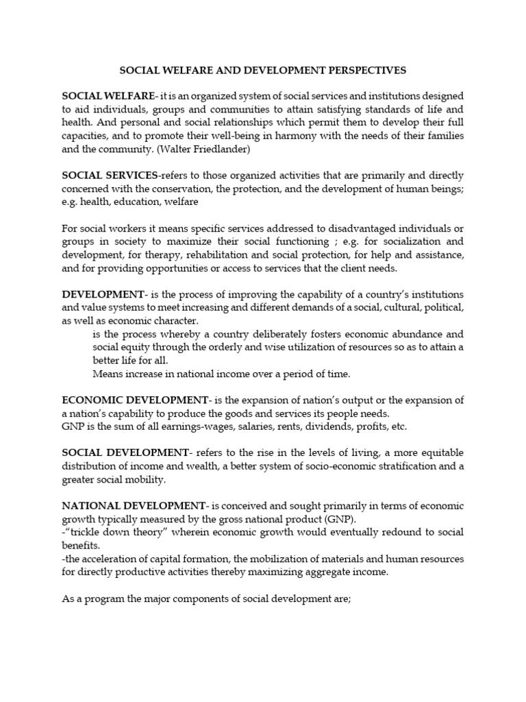 Social Welfare and Development Perspectives | PDF