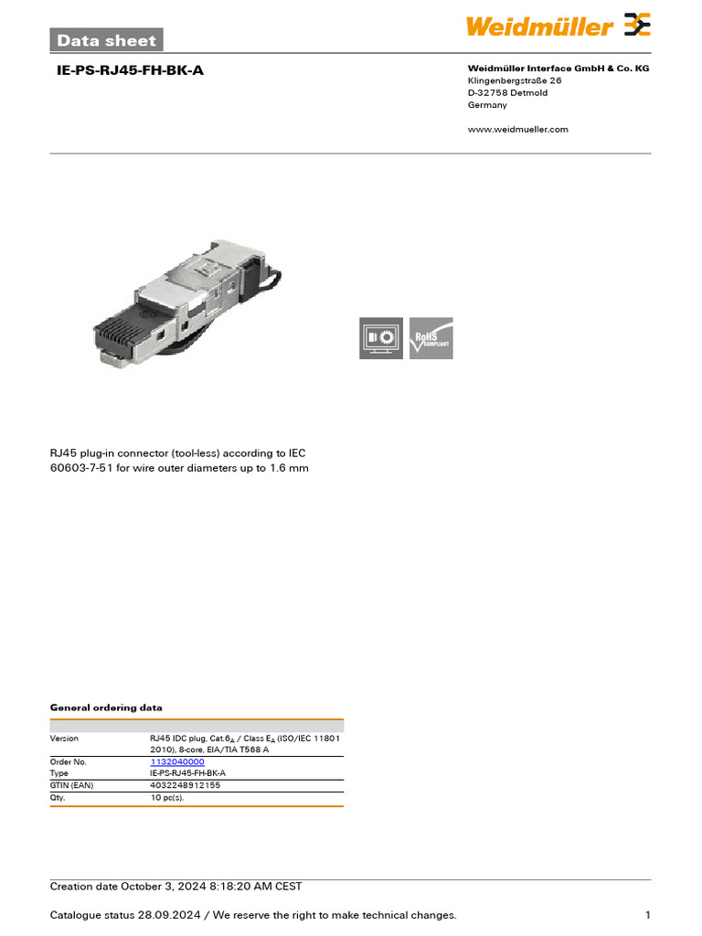 Data Sheet: IE-PS-RJ45-FH-BK-A | PDF