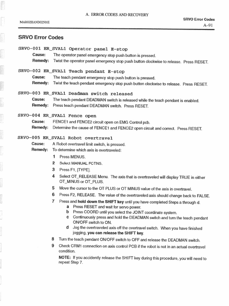 RJ2 - Error Codes - SRVO | PDF