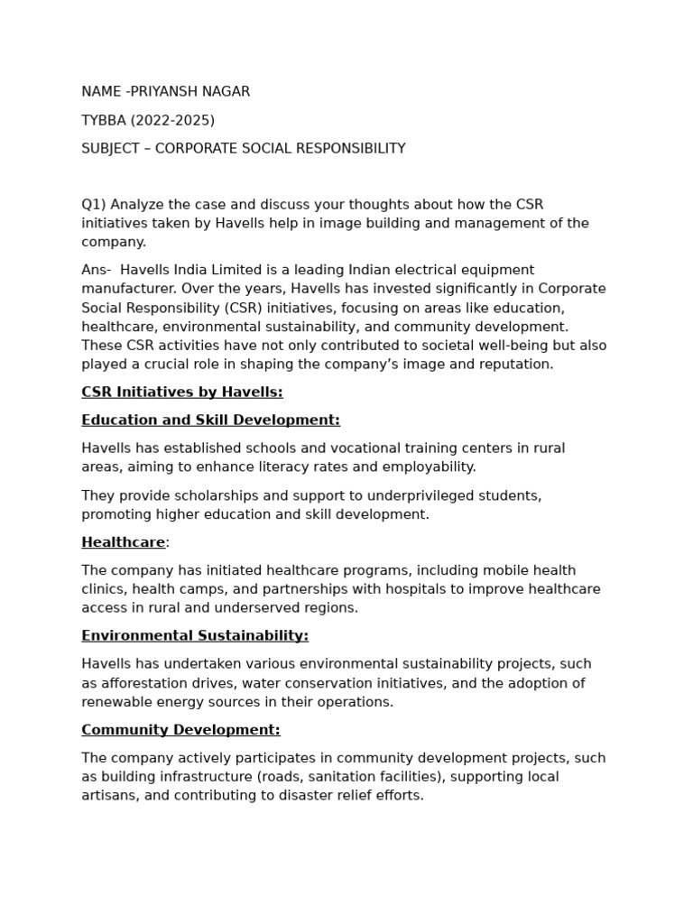 Yukti Rawlani Csr. Assignment | PDF