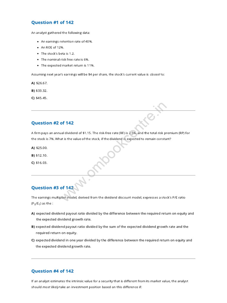 Reading 49 Equity Valuation - Concepts and Basic Tools | PDF