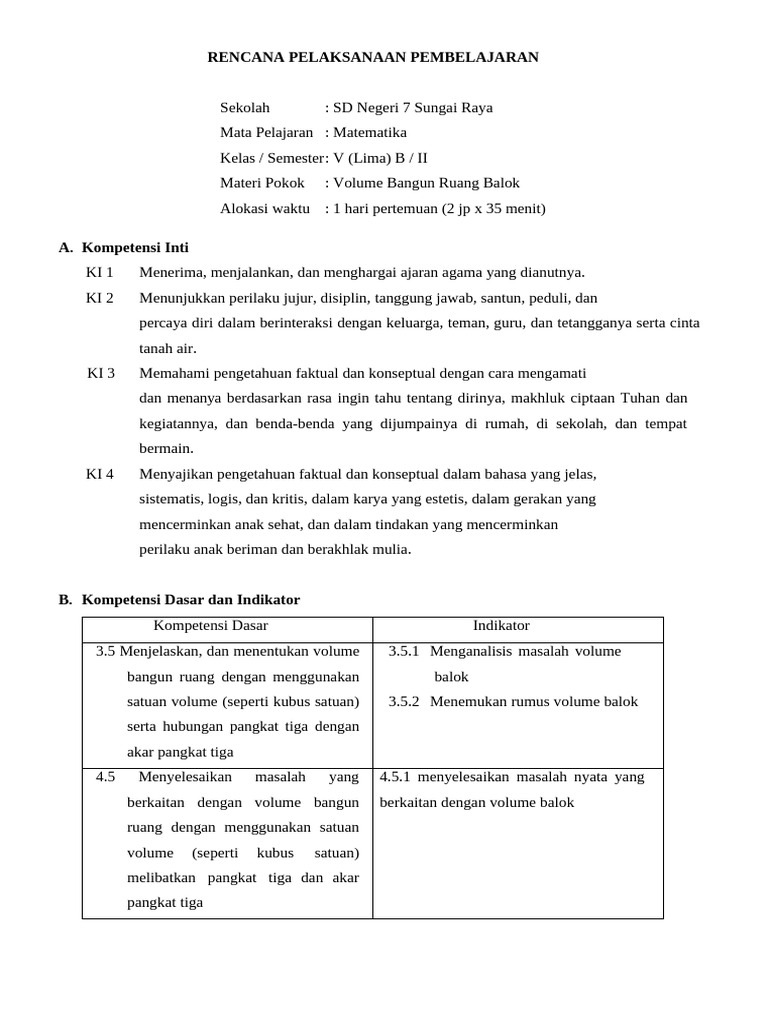 RPP MTK Volume Balok | PDF