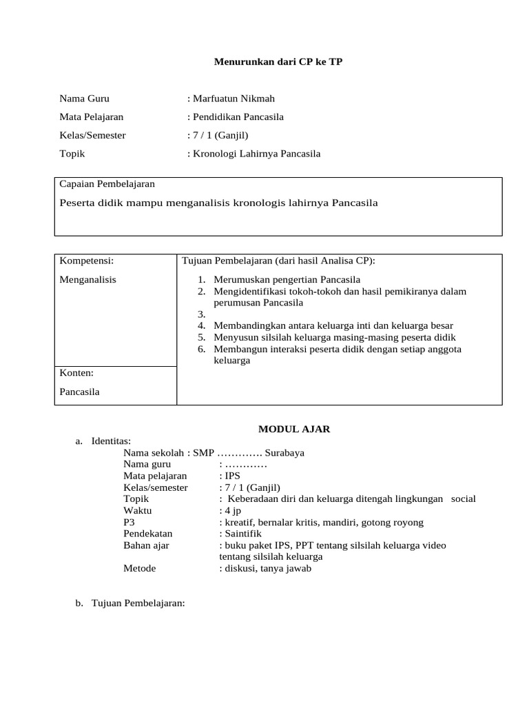 Menurunkan Dari CP Ke TP Modul 1 | PDF