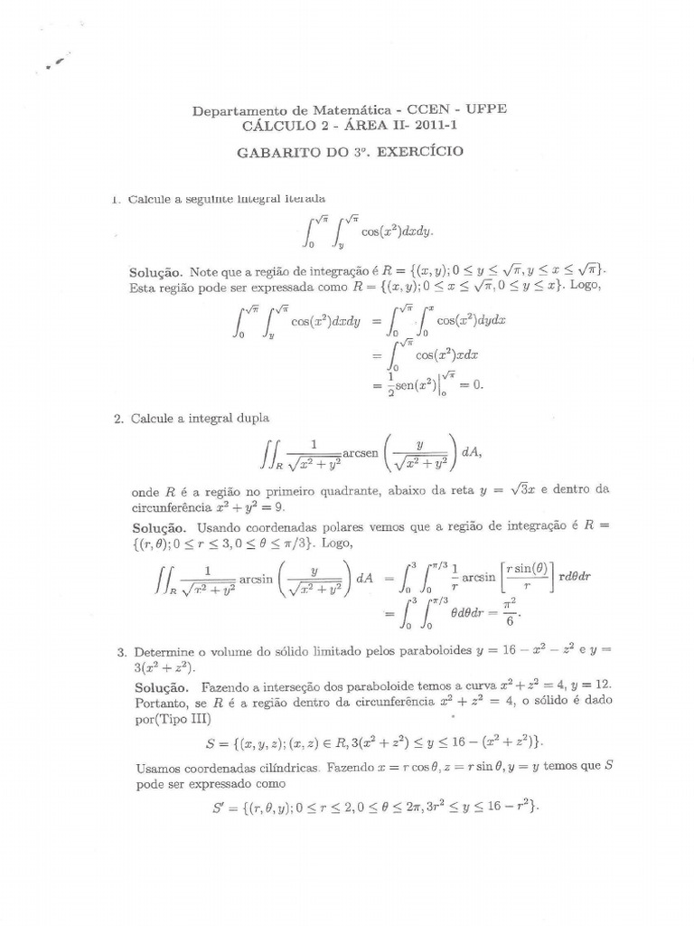 Prova Cálculo 2 | PDF