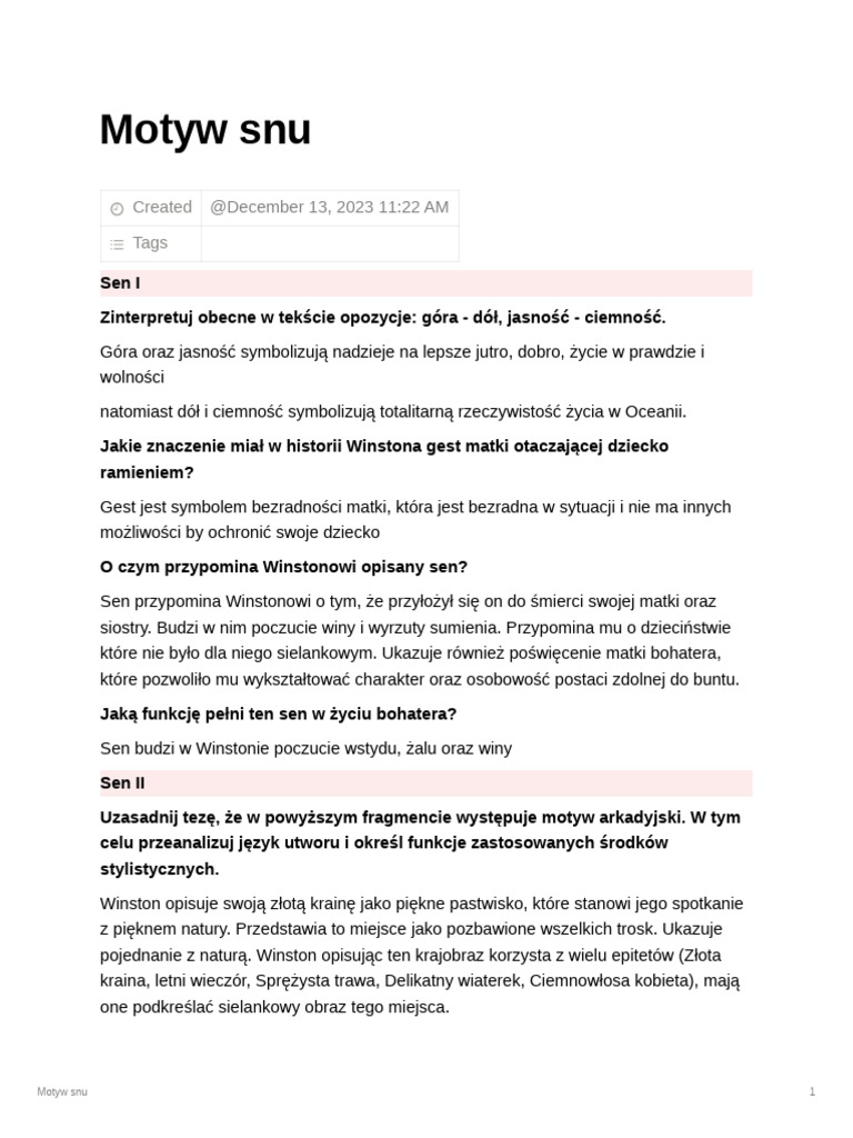 Motyw Snu | PDF