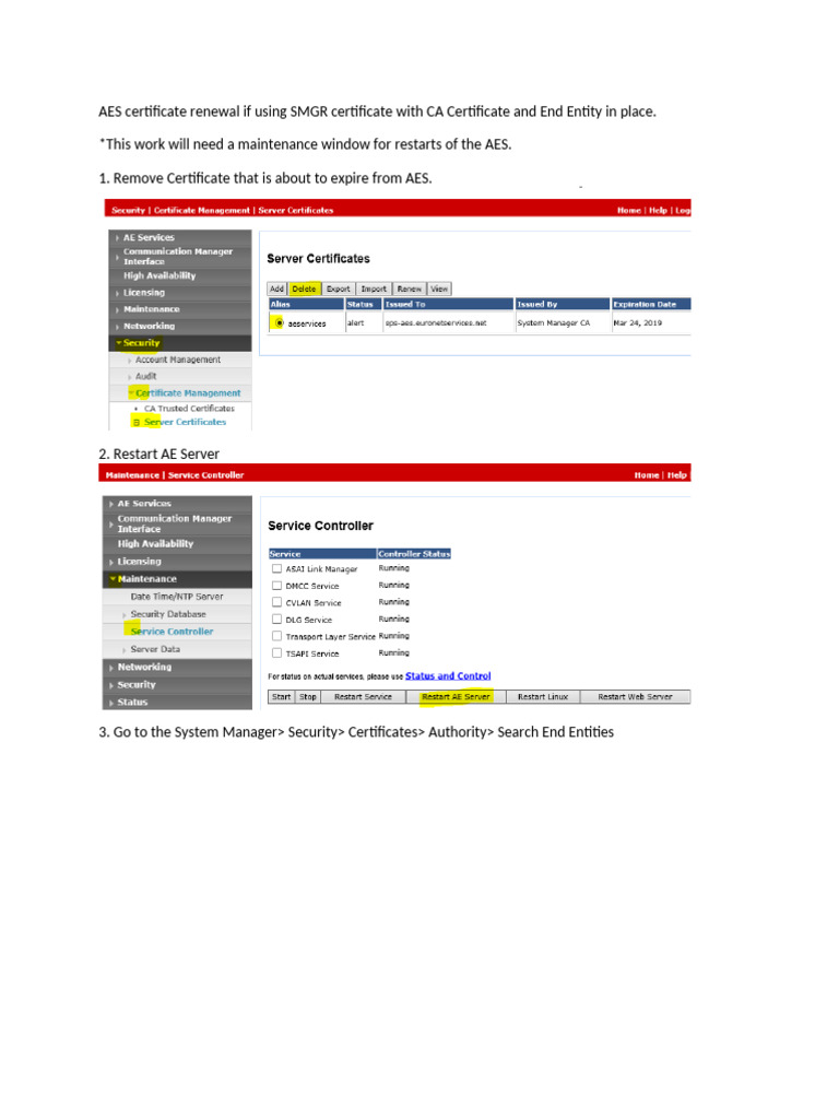 AES SMGR Certificate Renewal | PDF