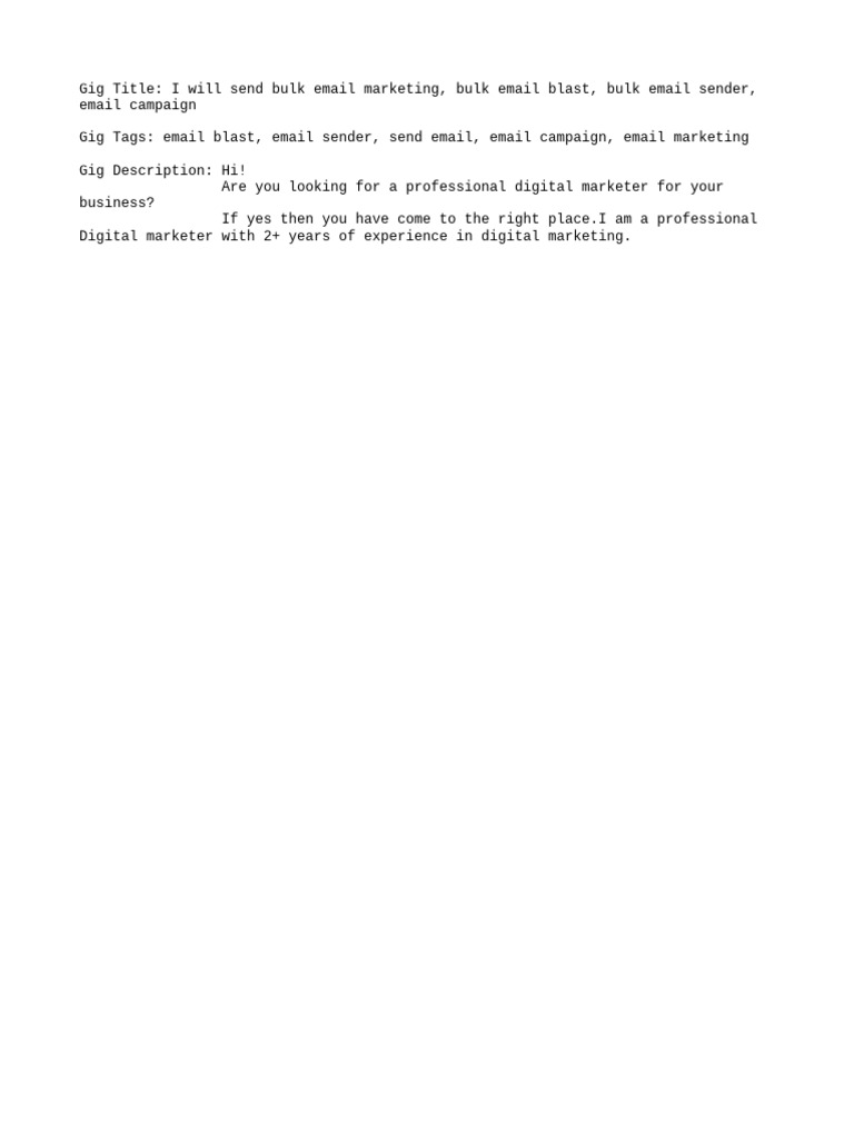 Email Blast Gig | PDF