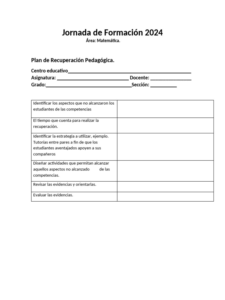 Plan de Recuperaci N Pedag Gica | PDF