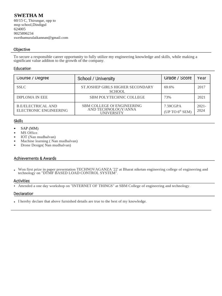 Swetha Resume | PDF