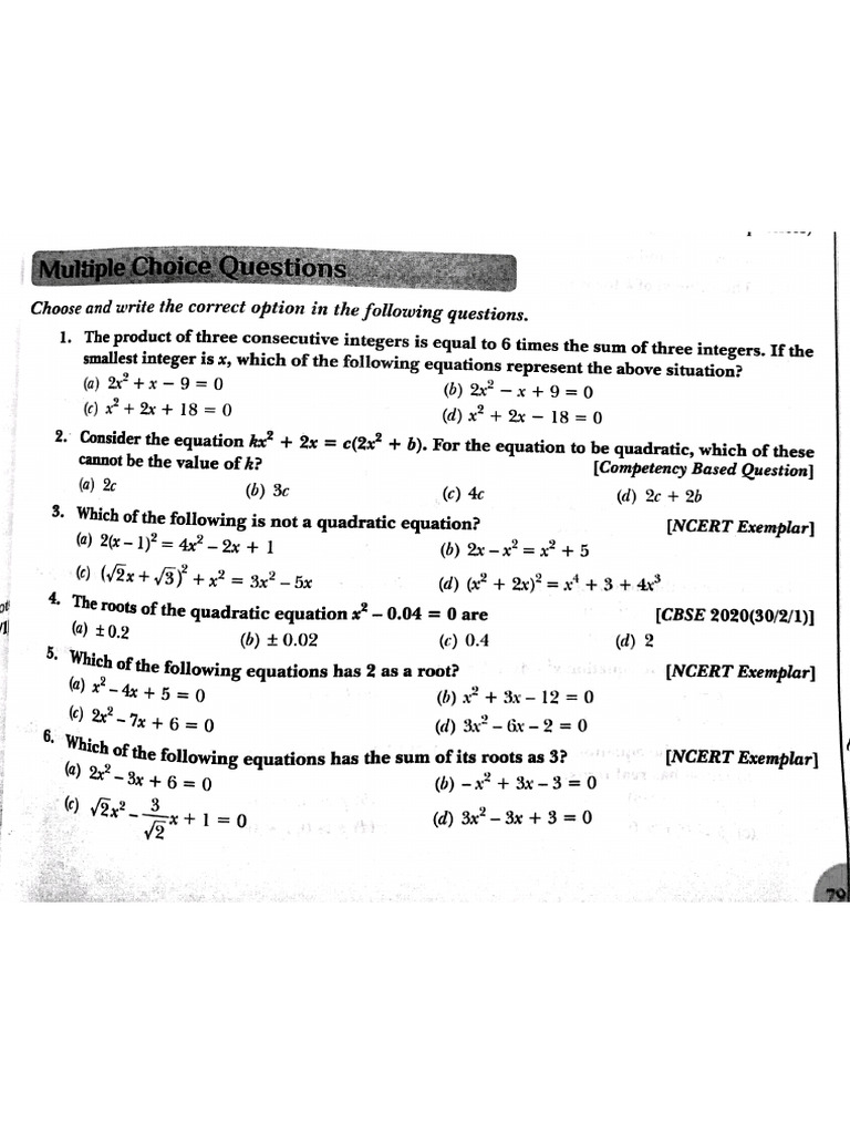 Quadratic Equations Mcqs | PDF