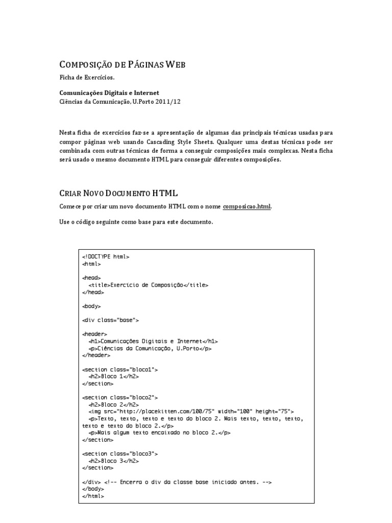 Ficha Webdesign | PDF | Html | Folhas de estilo em cascata