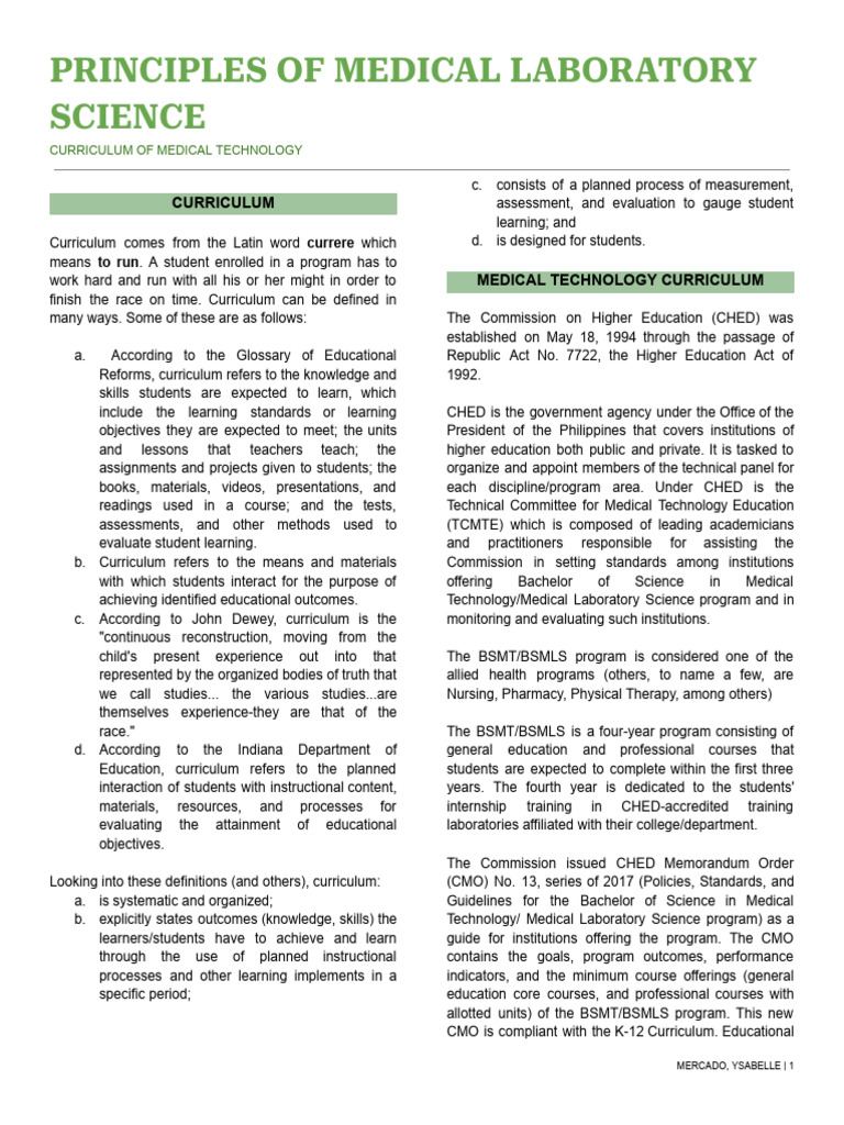 Medical Technology Curriculum Overview | PDF | Educational Assessment ...