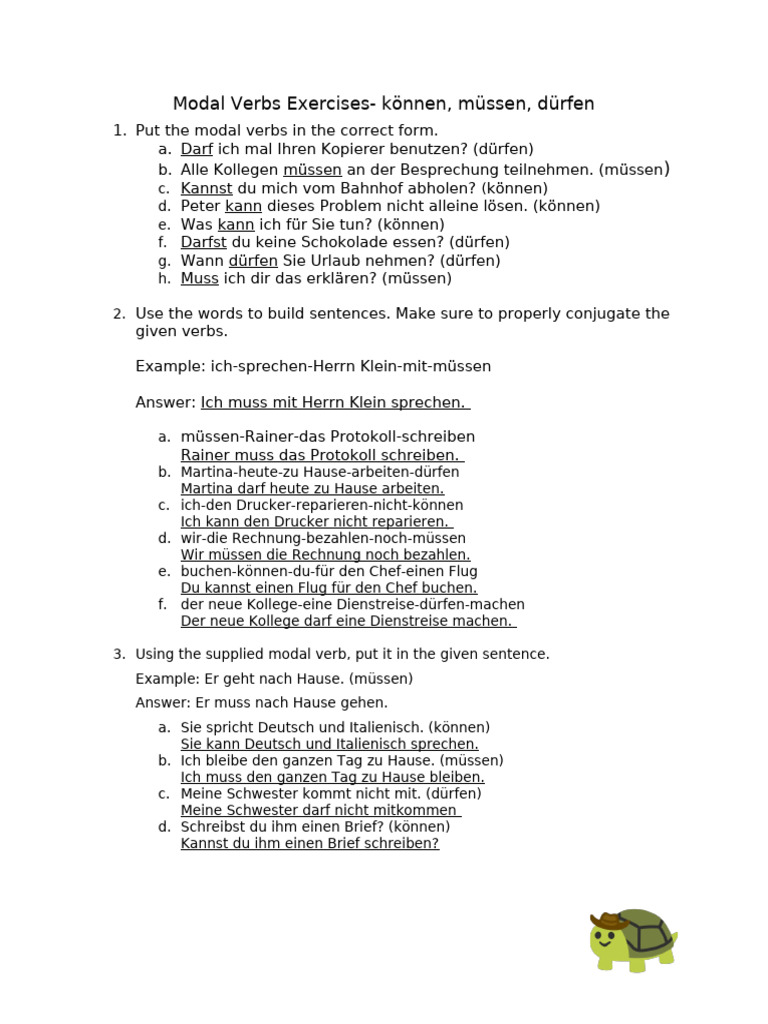 Modal Verbs Exercises Key | PDF