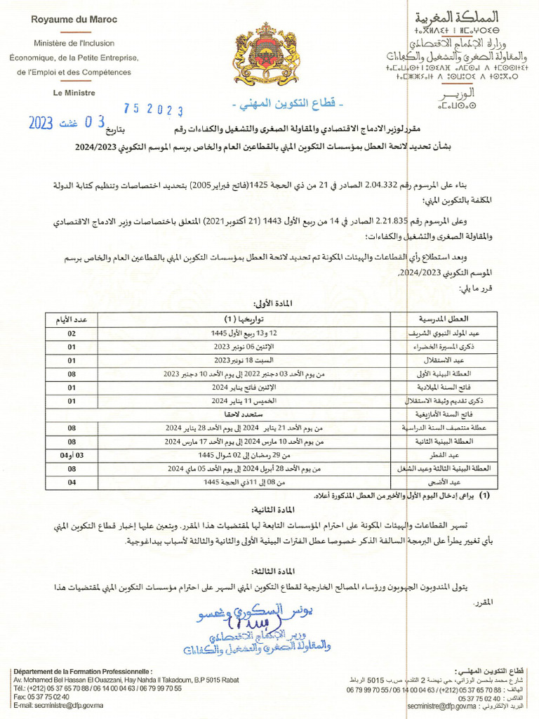 Décision Vacances FP 2023-2024 | PDF