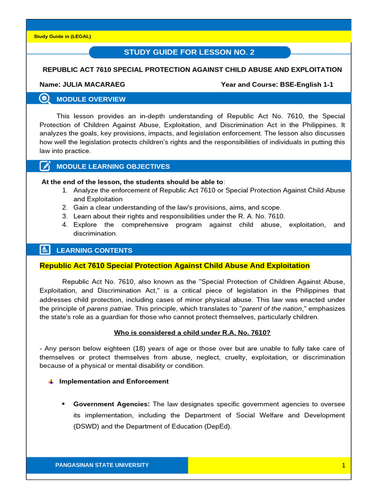 Understanding Republic Act 7610: Child Protection | PDF | Child Abuse ...