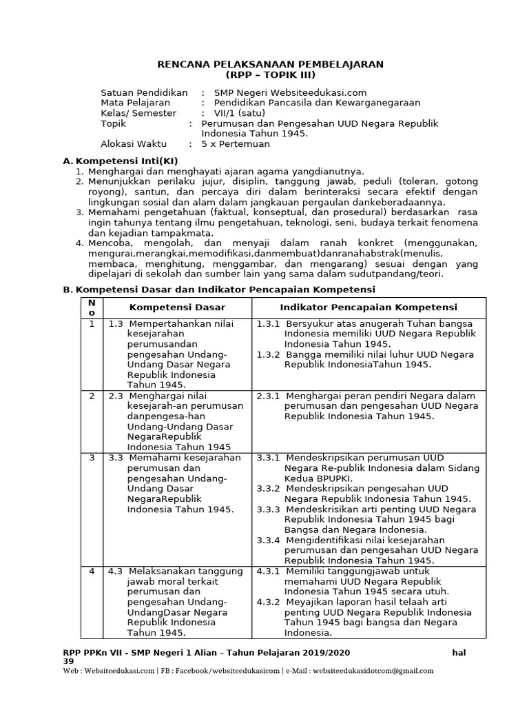 RPP Bab 3 2019-2020 | PDF