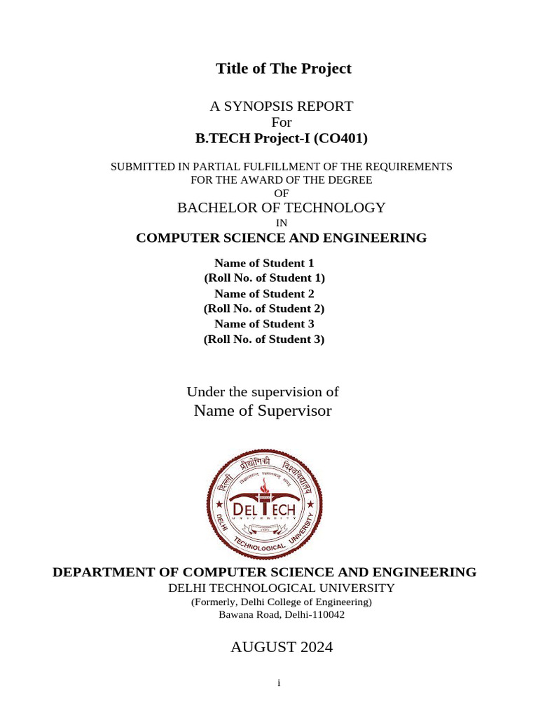 B.Tech Project Synopsis format | PDF B.Tech Project Synopsis format | PDF