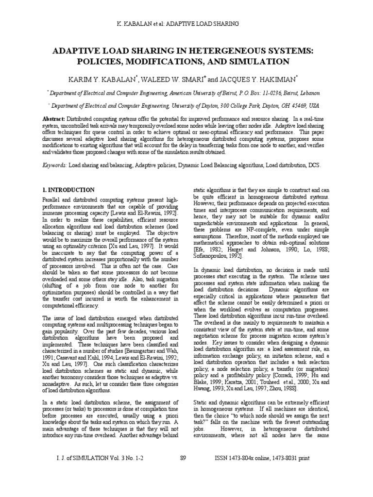 Adaptive Load Sharing Algorithms for Heterogeneous Distributed Systems: Proposed Modifications ...