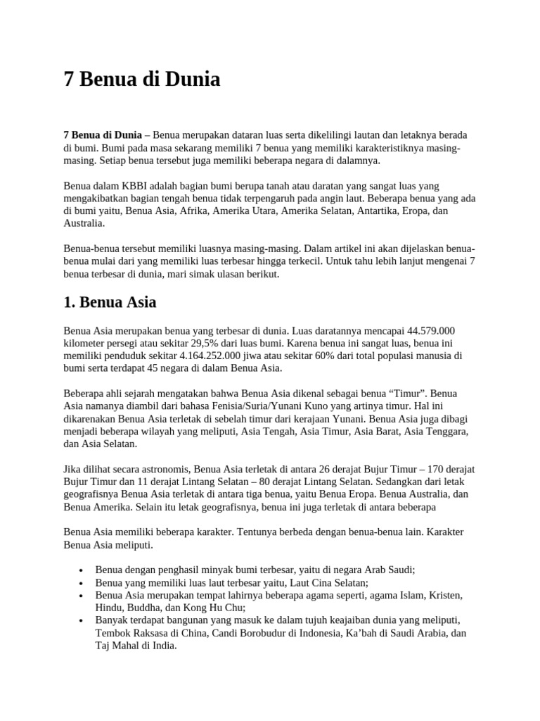 7 Benua Di Dunia | PDF