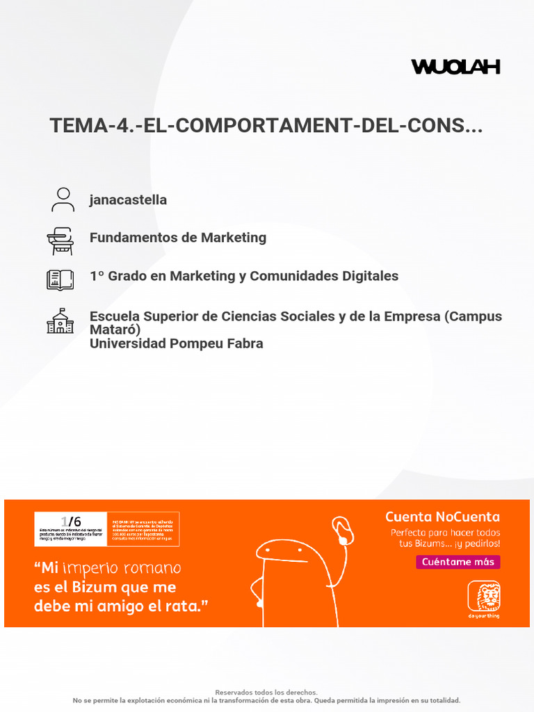 Wuolah Free Tema 4. El Comportament Del Consumidor | PDF