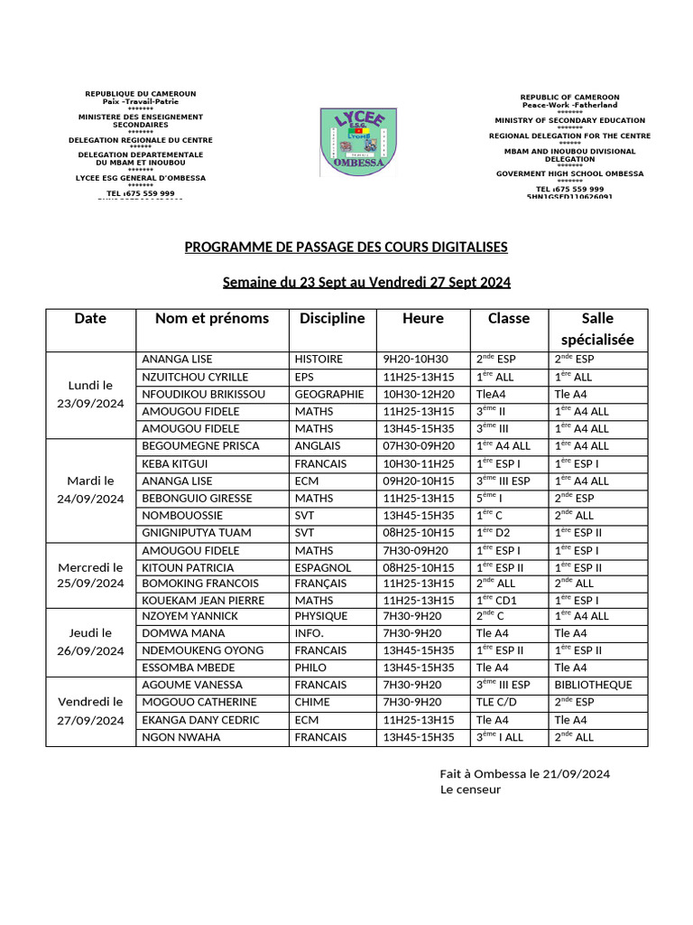 Programme de Passage Des Des Cours Digitalises-1 | PDF Programme de Passage Des Des Cours Digitalises-1 | PDF