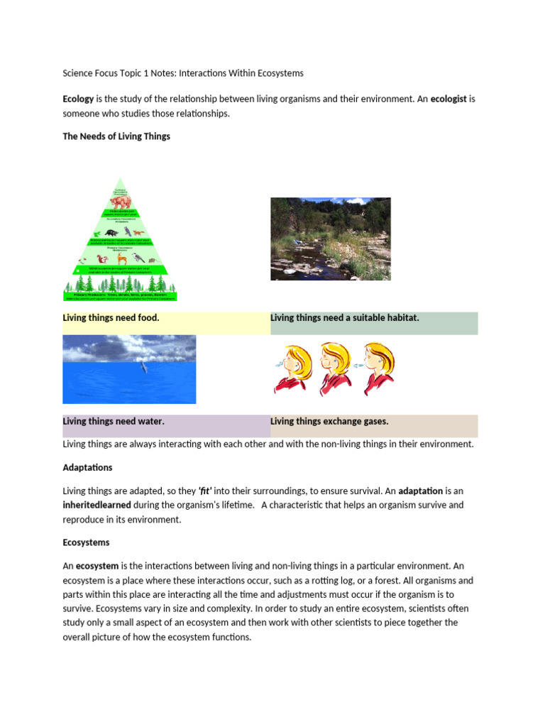 Science Focus Topic 1 Notes | PDF | Symbiosis | Community Ecology