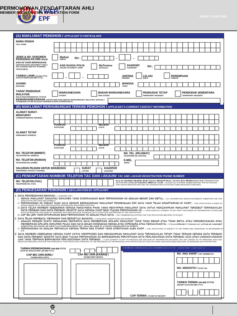 Form KWSP 3 Daftar | PDF