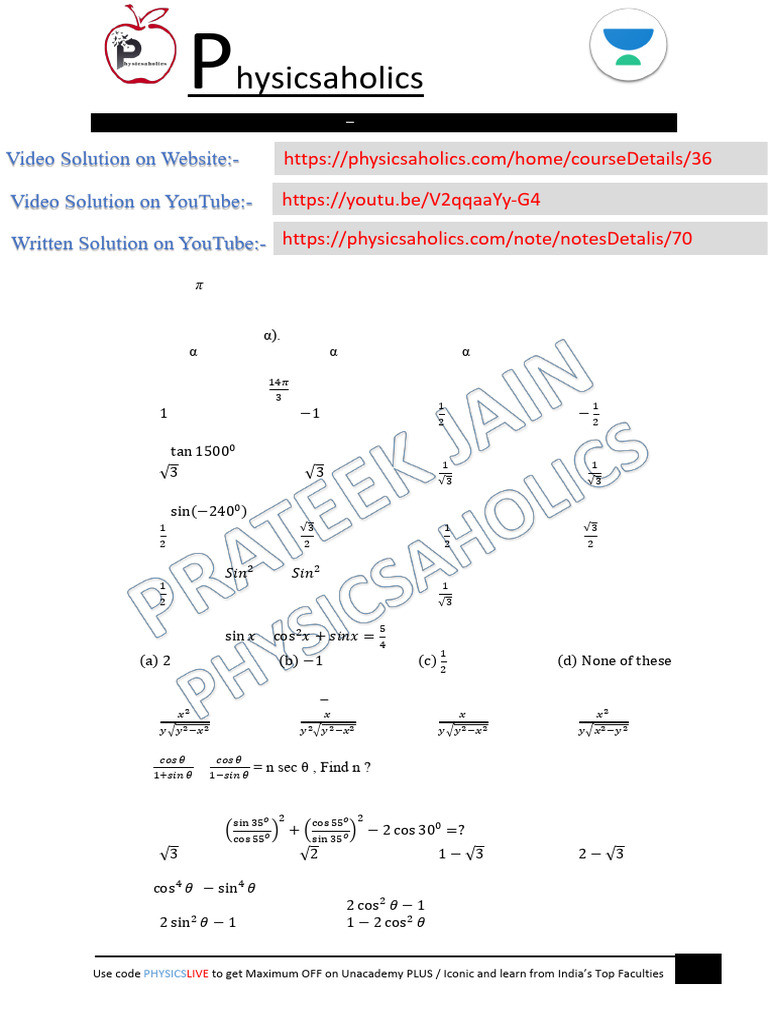 Trigonometry DPP: Basic Math Solutions | PDF