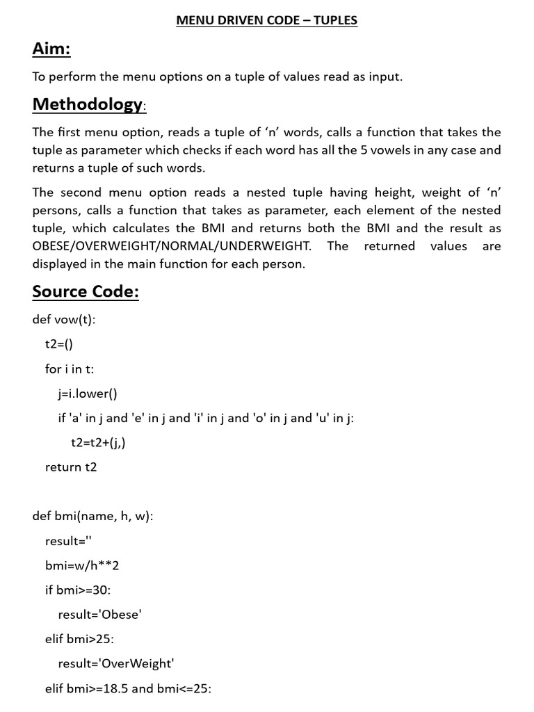 6-MENU DRIVEN CODE – TUPLES | PDF