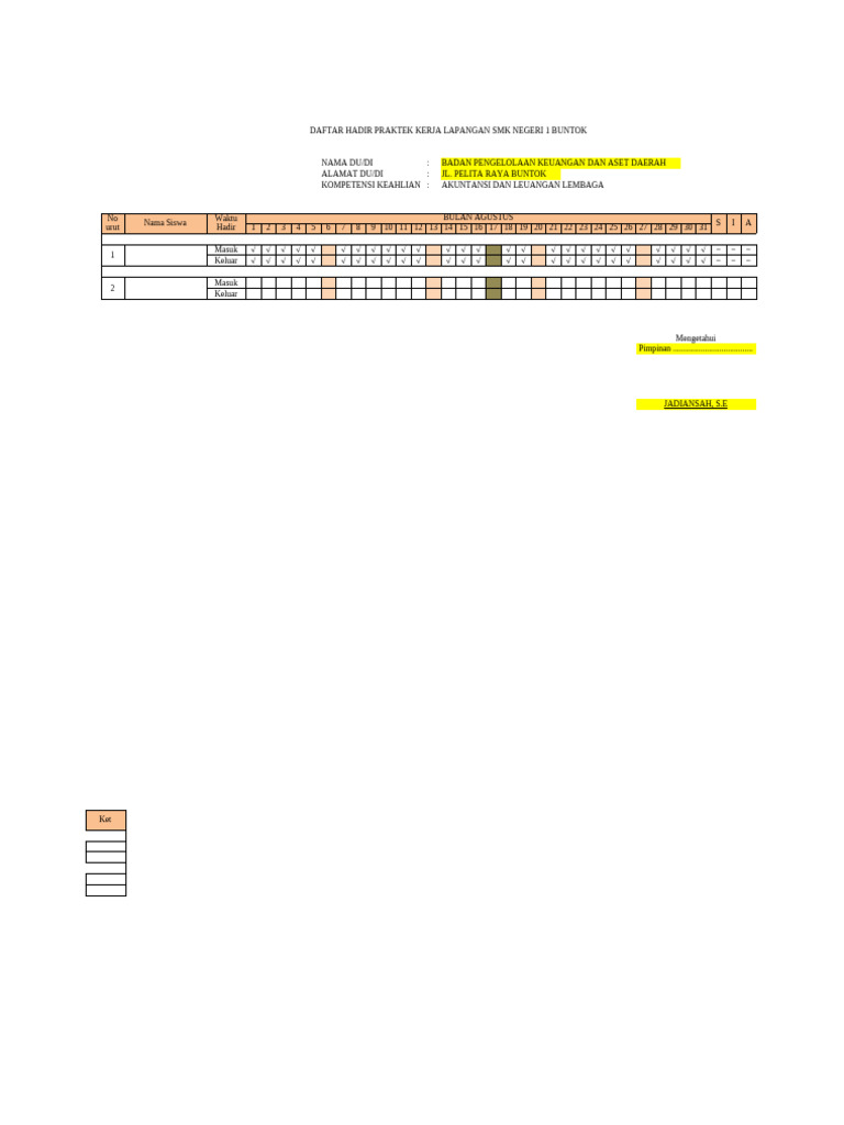 Form Absensi Siswa PKL | PDF
