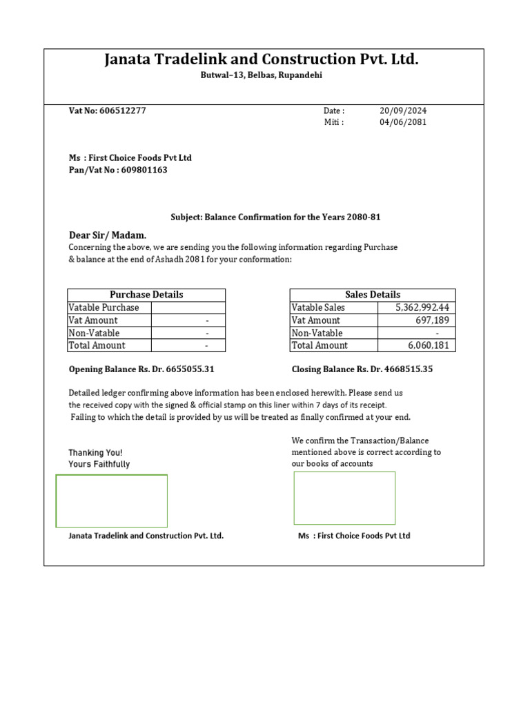 First Choice Foods Confirmation | PDF