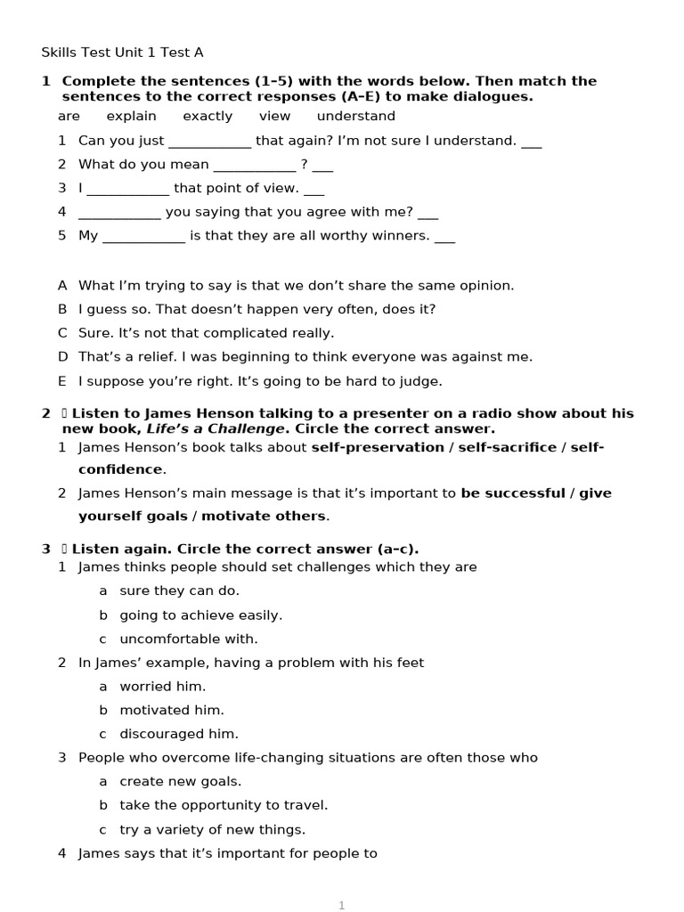Skills Test Unit 1: A Comprehensive Guide | PDF