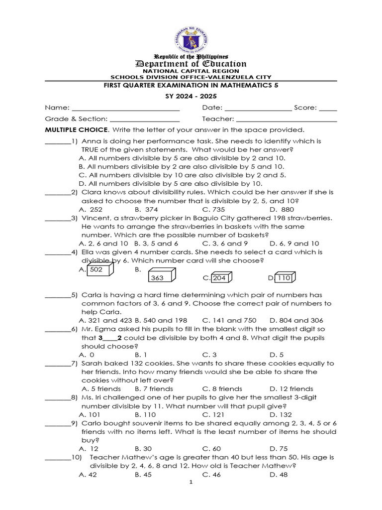 ,MATH Q1 PERIODICAL TEST 2024 | PDF