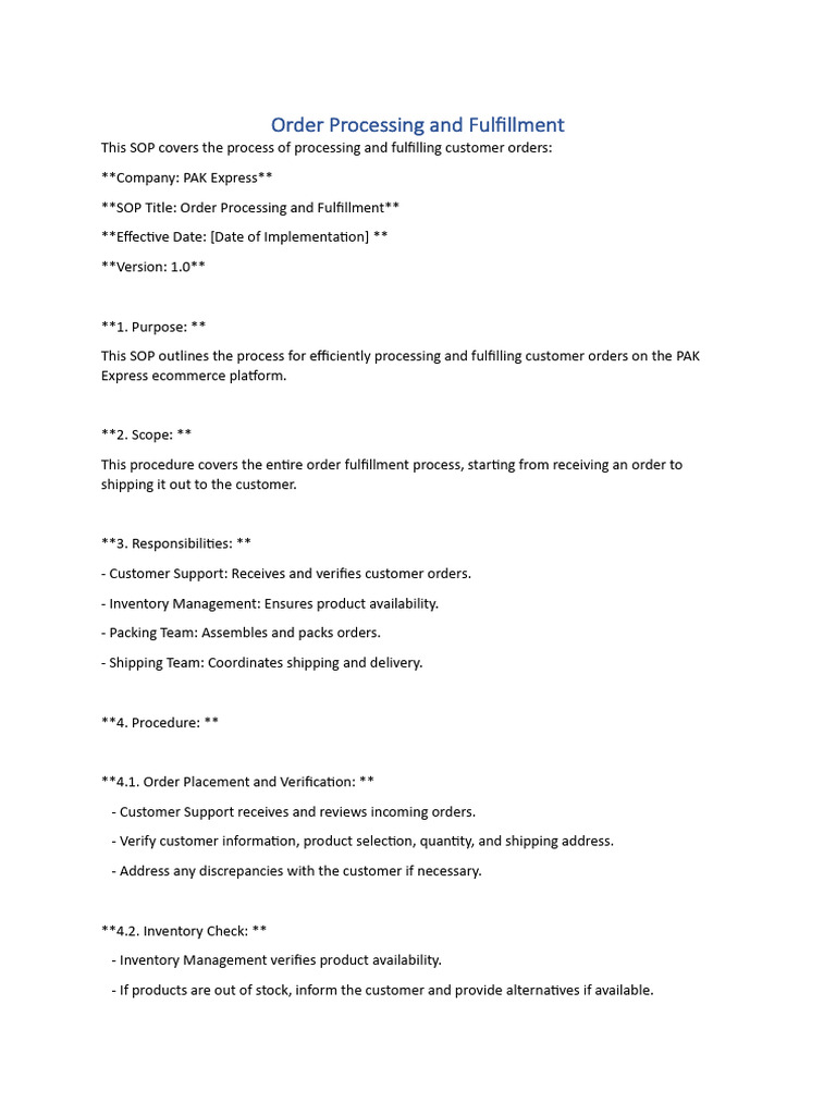 Order Processing and Fulfillment | PDF