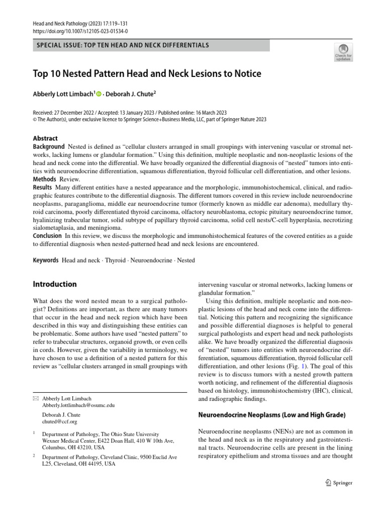 Top 10 Nested Pattern Head and Neck Lesions to Notice | PDF