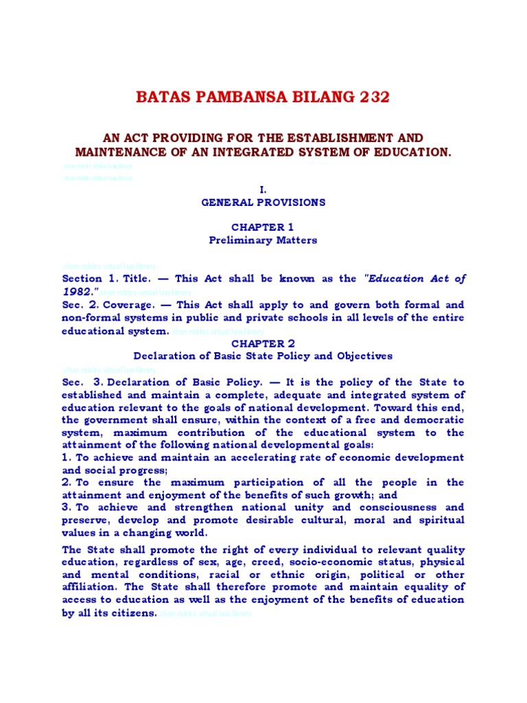 Batas Pambansa 232 | PDF | Secondary Education | Private School