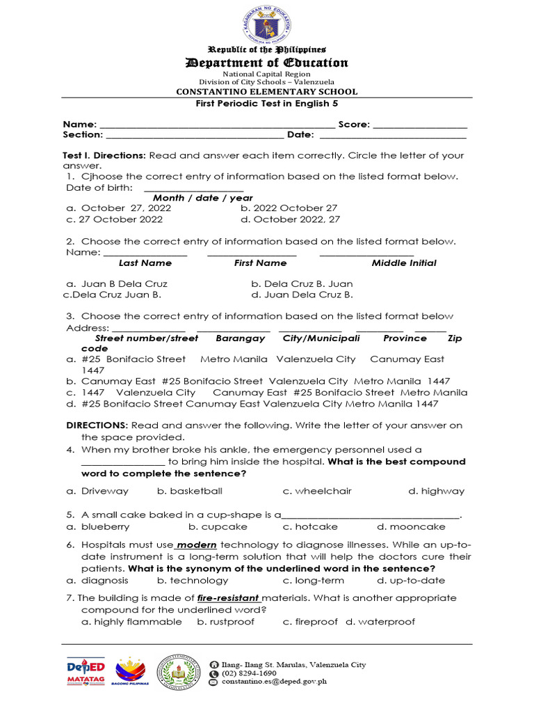PERIODICAL Q1 - Science and English 5 | PDF