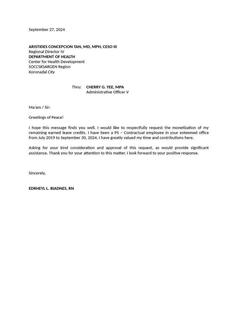 Letter For Request Monetization | PDF