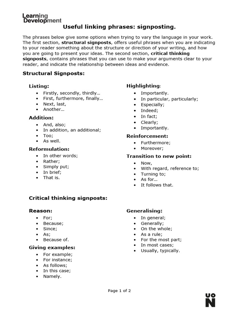 Useful Linking Phrases Signposting Aug 2020 | PDF