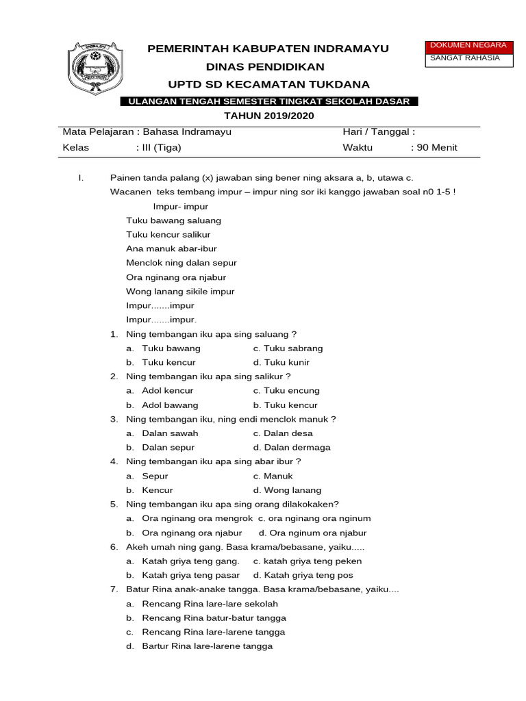UTS B. INDRAMAYU KLS 3 | PDF