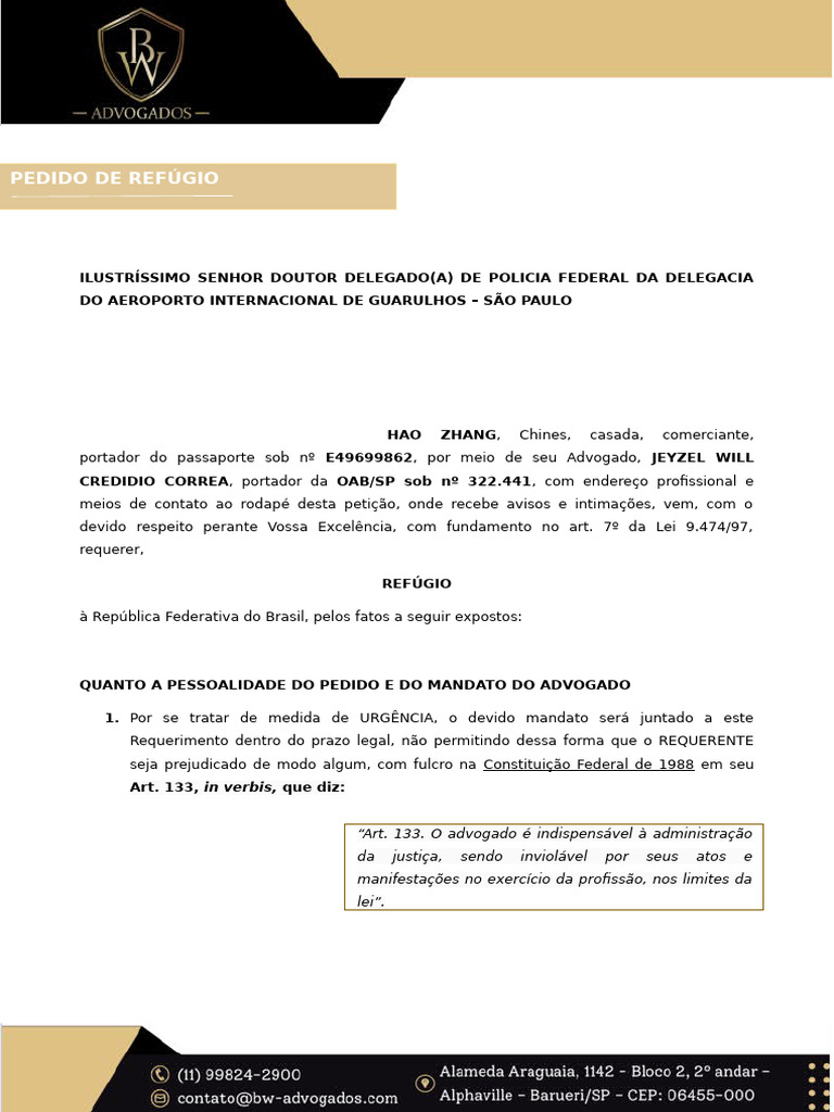 PEDIDO DE REFÚGIO - 2023 | PDF