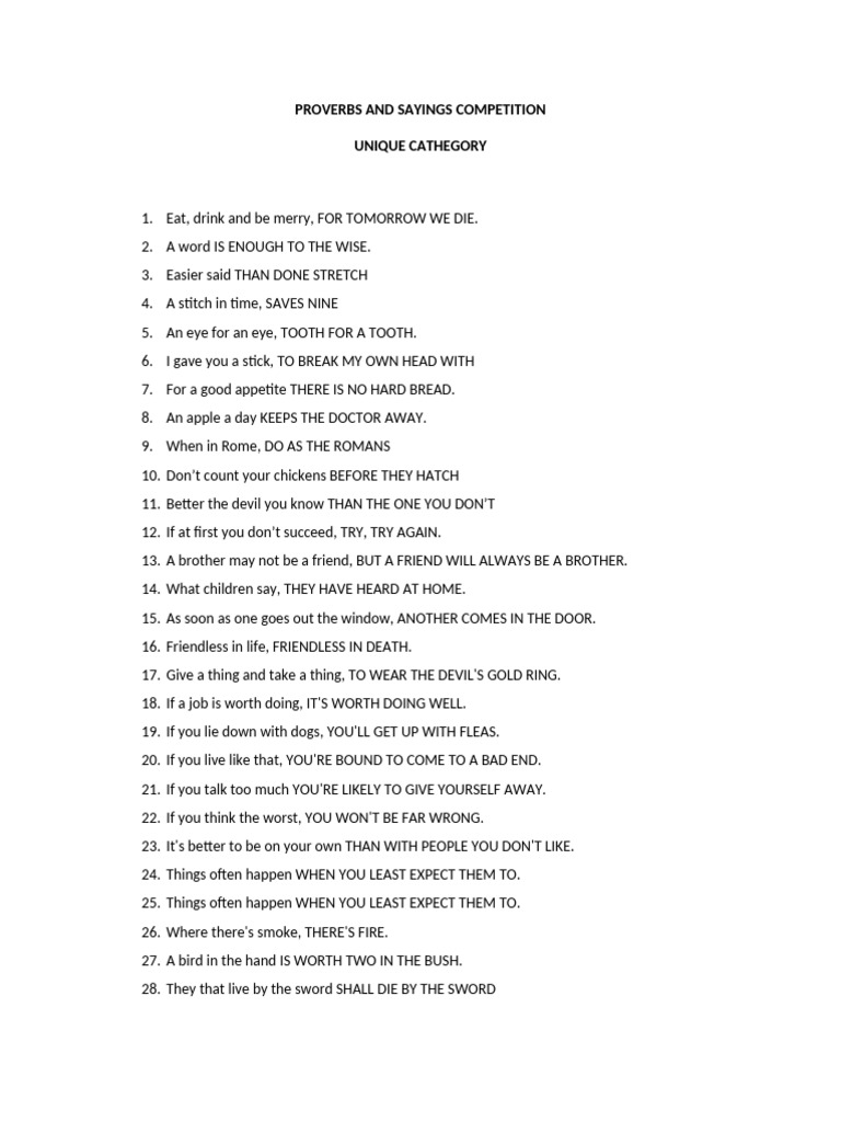 11-PROVERBS AND SAYINGS COMPETITION PRIMARY | PDF