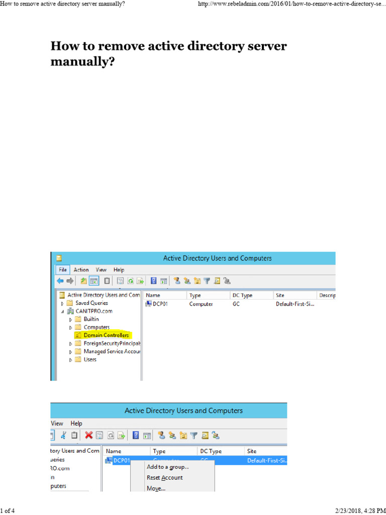 How To Remove Active Directory Server Manually | PDF