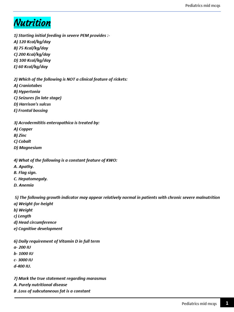 Nutrition Mcqs | PDF