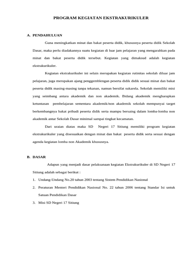 Program Ekstrakurikuler 2018 | PDF