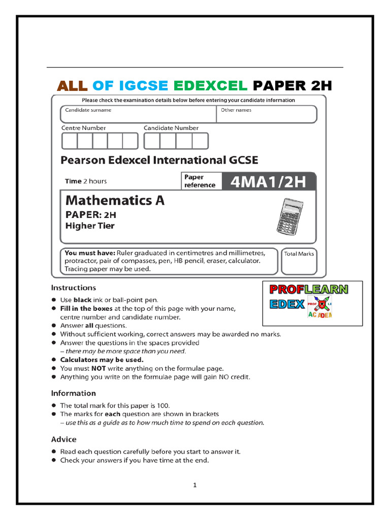 All Of Igcse Edexcel Math 2h Pdf