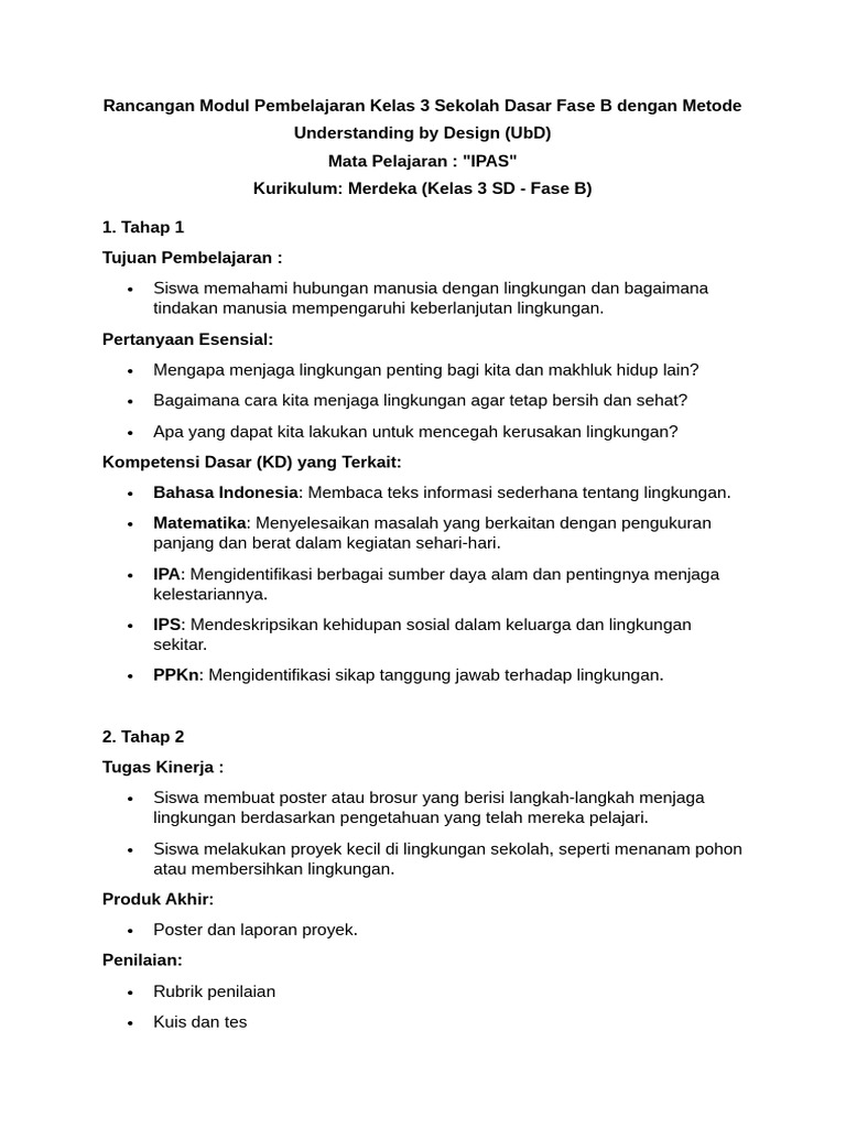 Rancangan Modul Pembelajaran Kelas 3 Sekolah Dasar Fase B Dengan Metode ...
