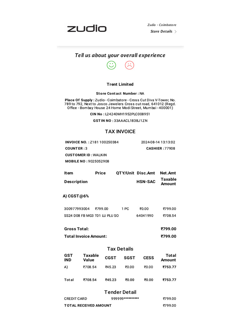 Zudio Shoe Bill | PDF